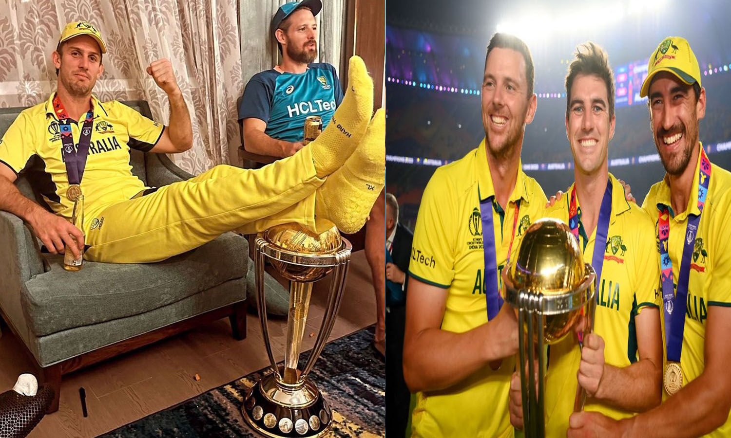 వరల్డ్‌ కప్‌ ట్రోఫీపై కాళ్లు పెట్టి, బీర్ తాగిన మిచెల్.. అభిమానుల ...